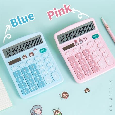 Cute Calculator With 12 Digit Large Lcd Display Solar Battery Dual Power For Home Basic Office