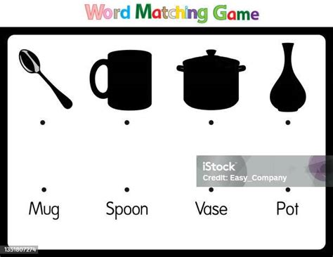 어린 아이들을위한 단어를 일치시켜 교육 일러스트 그림과 일치하는 단어를 배웁니다 부엌 카테고리에 표시된 대로 강철에 대한 스톡 벡터 아트 및 기타 이미지 Istock