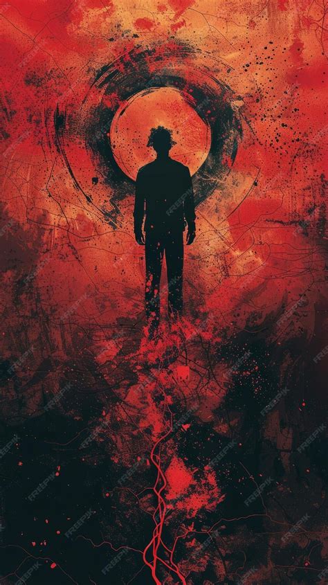 A Dark Figure Stands Alone In A Red Void Premium Ai Generated Image