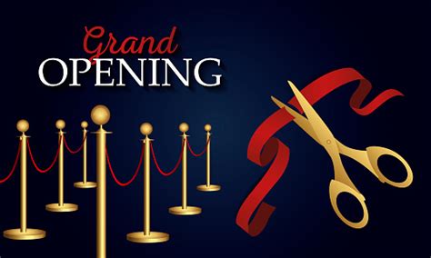 리본 풍선 금가위 불꽃놀이가 있는 그랜드 오프닝 디자인 사실적 벡터 개회행사에 대한 스톡 벡터 아트 및 기타 이미지 개회행사 빨강 열기 Istock