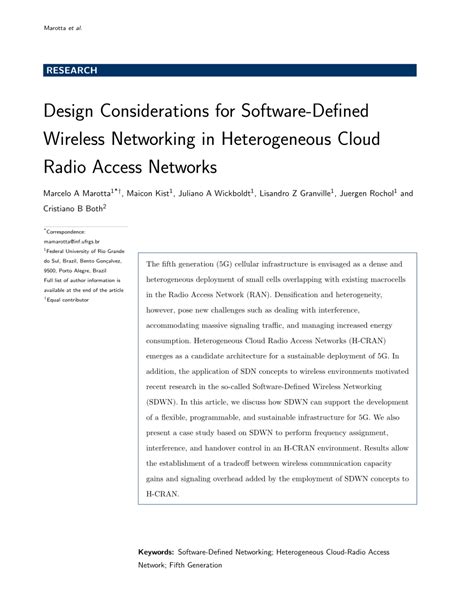 Pdf Design Considerations For Software Defined Wireless Networking In
