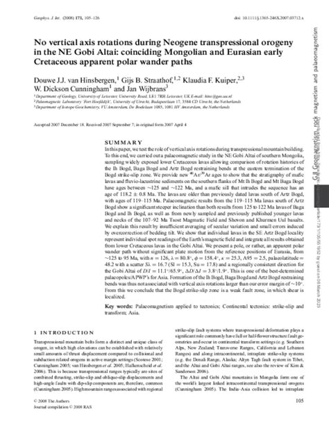 Pdf No Vertical Axis Rotations During Neogene Transpressional Orogeny