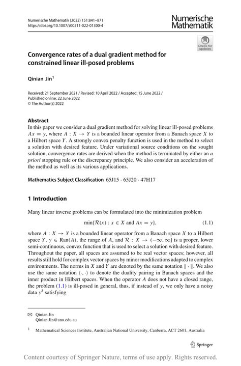 Pdf Convergence Rates Of A Dual Gradient Method For Constrained