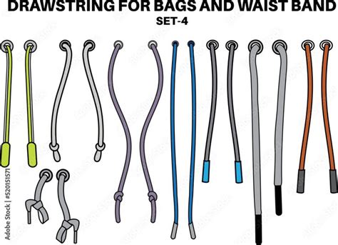 Drawstring Cord Flat Sketch Vector Illustrator Set Of Draw String With