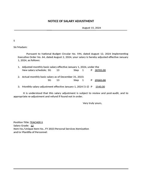 Salary Adjustment Notice For Teacher Ii Pdf
