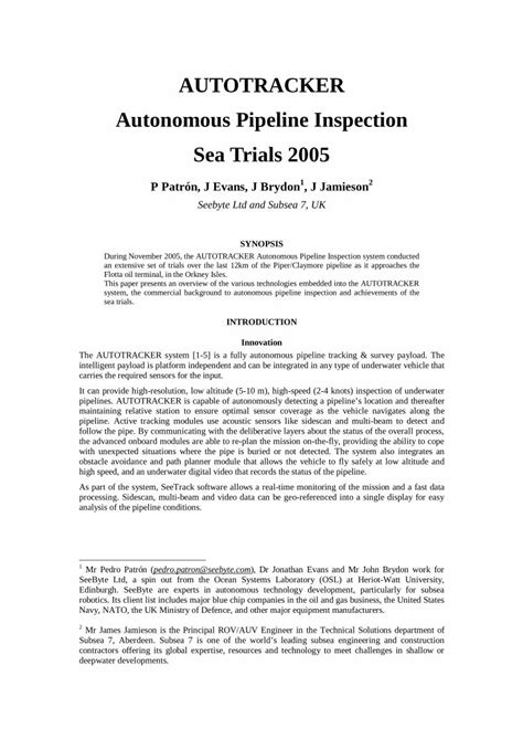 Pdf Autotracker Autonomous Pipeline Inspection Autonomous Pipeline