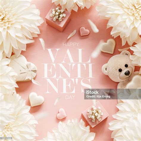 발렌타인 데이 인사말 카드 디자인은 아름 다운 흰색 꽃과 분홍색 배경에 텍스트입니다 밸런타인데이에 대한 스톡 사진 및 기타 이미지 밸런타인데이 발렌타인 카드 배경