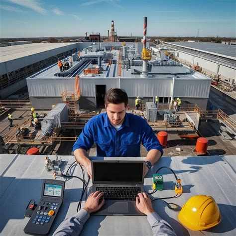 Engineer Working On Laptop5g Network Base Station On The Telecommunication Mast Radiating Signal