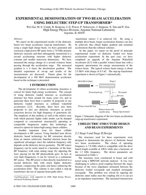Pdf Experimental Demonstration Of Two Beam Acceleration Using Dielectric Step Up Transformer