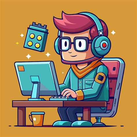 cartoon programmer character debugging code vector premium ai