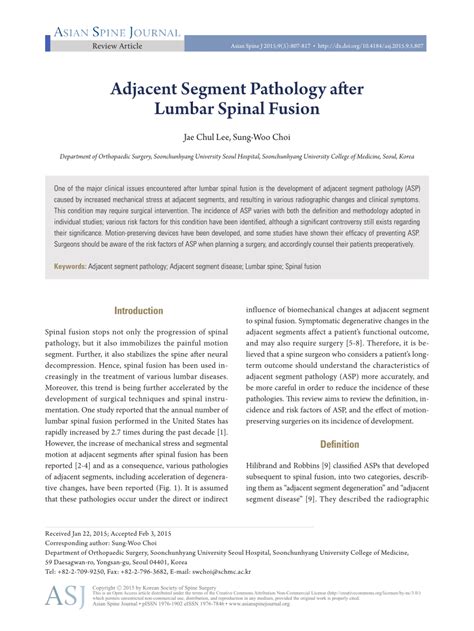Pdf Adjacent Segment Pathology After Lumbar Spinal Fusion