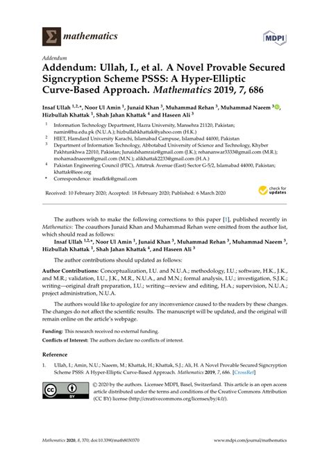 pdf addendum ullah i et al a novel provable secured signcryption scheme psss a hyper