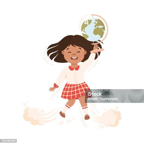 슈퍼 히어로 어린 소녀 학교에서 비행 와 지구 달성 목표 와 지식 벡터 일러스트 9월에 대한 스톡 벡터 아트 및 기타 이미지 9월 교육 귀여운 Istock