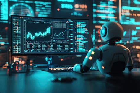 Robot Analyzing Financial Data On A Computer Screen Premium Ai Generated Image