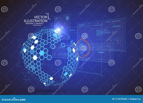 Holographic 3d Ui Design Technical Illustration Stock Vector