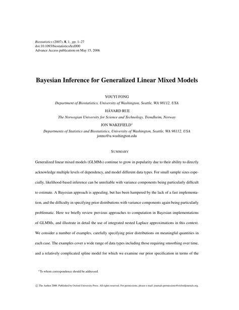 PDF Bayesian Inference For Generalized Linear Mixed Models