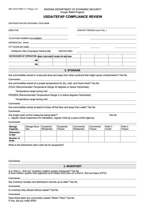 Fillable Form Hrp 1027a Usda Tefap Compliance Review Printable Pdf Download