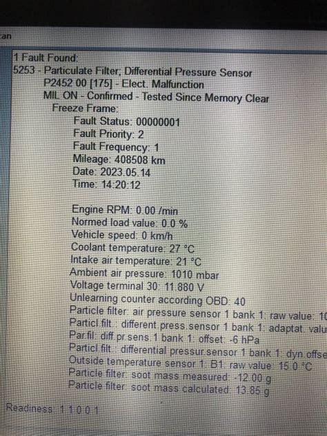VCDS Fault Code DPF Differential Pressure Sensor VCDS Fault Code Skoda Superb Mk