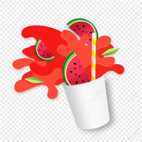 빨간 수박 일러스트 주스 원소종이컵음주과일 주스 Png 일러스트 무료 다운로드 Lovepik