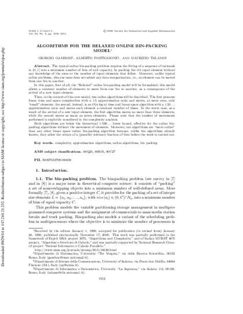 Pdf Algorithms For The Relaxed Online Bin Packing Model