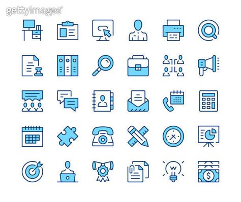 Office Icons Set Vector Line Icons Blue Color Outline Stroke Symbols Modern Concepts 이미지