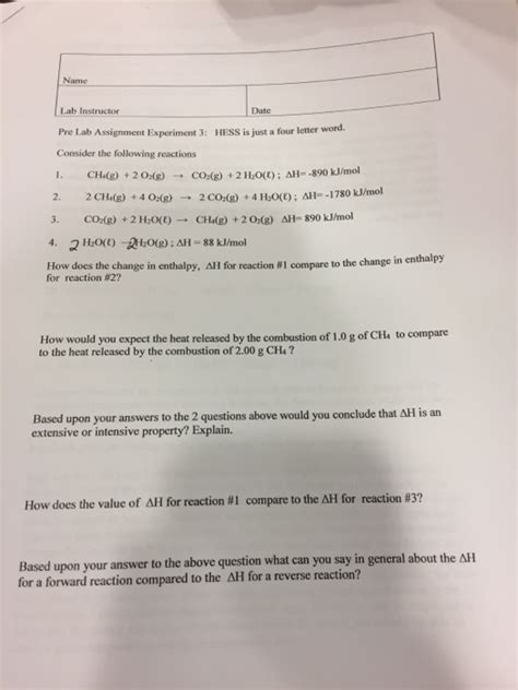 Solved Name Date Lab Instructor Pre Lab Assignment Chegg Com