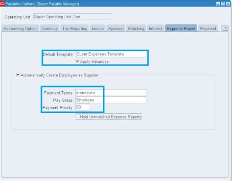 oracle certified applications specialist functional how to define payables options for