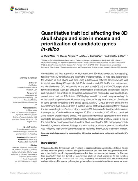 Pdf Quantitative Trait Loci Affecting The 3d Skull Shape And Size In Mouse And Prioritization