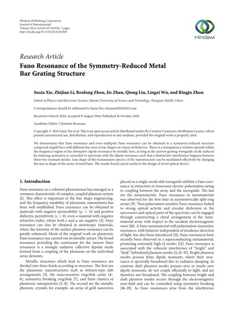 Pdf Fano Resonance Of The Symmetry Reduced Metal Bar Grating Structure