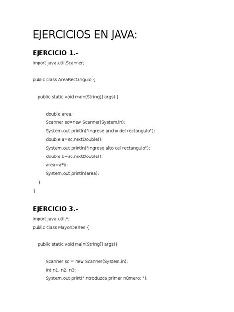 Ejercicios En Java Pdf Programación De Computadoras Plataforma Java