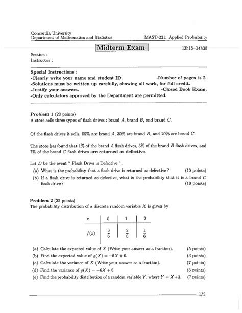 Sample Midterm Exam Concordia University Department Of Mathematics