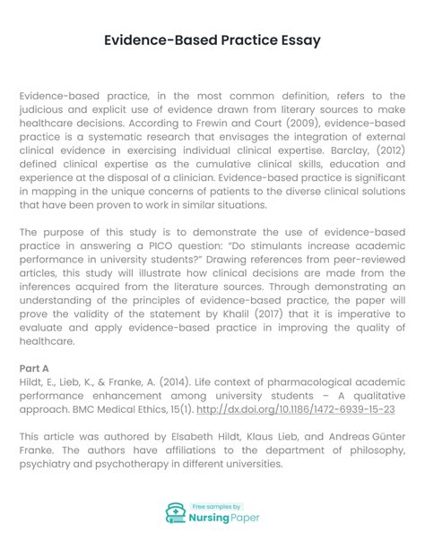 Evidence Based Practice Essay [1882 Words] Nursing Paper