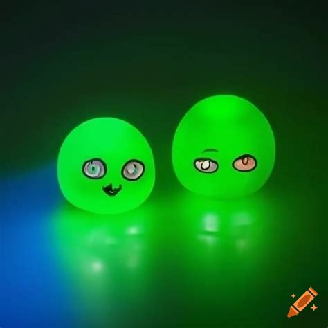 Glowing Green Blobs With Cute Friendly Faces In A Clear Blue Sky On Craiyon