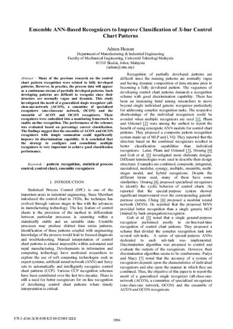 pdf ensemble ann based recognizers to improve classification of x bar control chart patterns