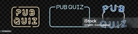 펍 퀴즈 로고 장식와 투명 한 배경에 대 한의 현실적인 격리 된 네온 사인의 벡터 집합입니다 Led 조명에 대한 스톡 벡터 아트 및 기타 이미지 Istock