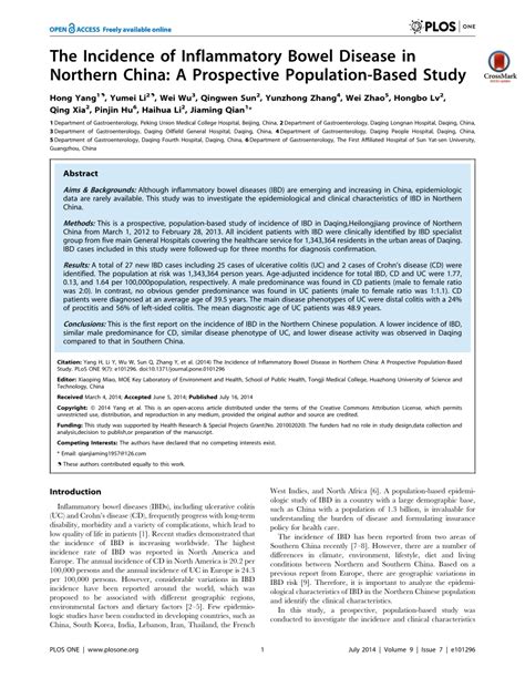 Pdf The Incidence Of Inflammatory Bowel Disease In Northern China A Prospective Population