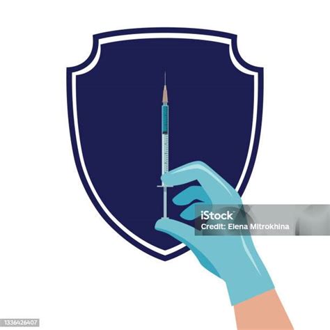 방패의 배경에 인슐린 주사기를 가진 장갑 손 예방 접종과 의료의 개념 인슐린의 주입 개념에 대한 스톡 벡터 아트 및 기타 이미지 개념 건강관리와 의술 격리 Istock