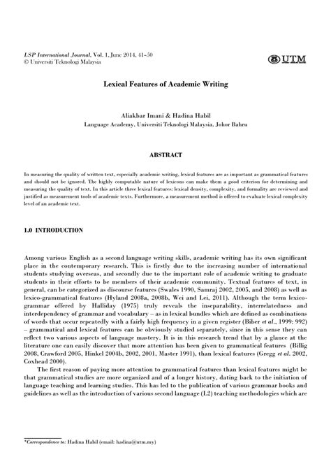 Pdf Lexical Features Of Academic Writing