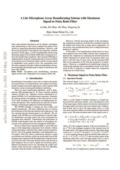 A Lite Microphone Array Beamforming Scheme With Maximum Signal To Noise