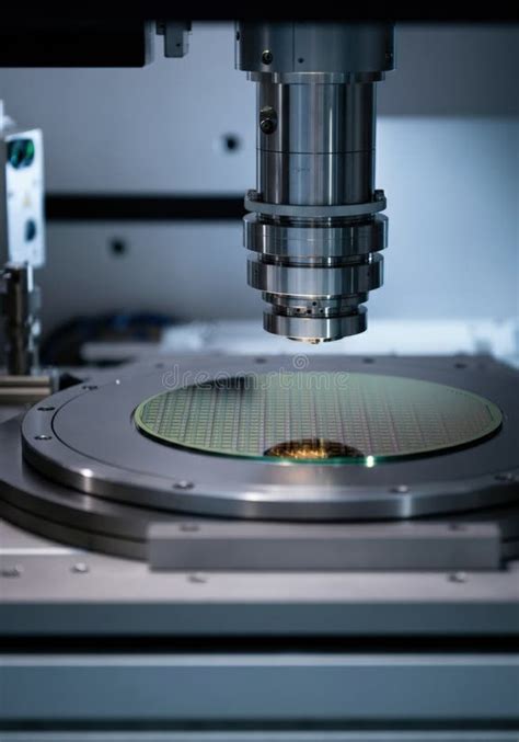 Close Up Of A Microscope Examining A Silicon Wafer In A Lab Setting