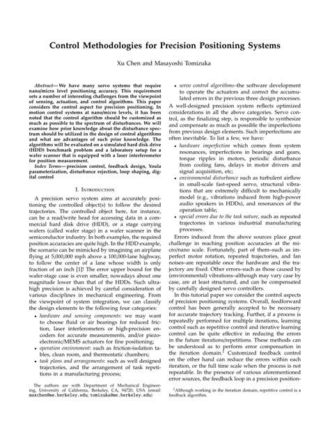 Pdf Control Methodologies For Precision Positioning Systems
