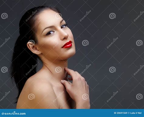 Beautiful Woman With Red Lipstick Stock Image Image Of Hairdo