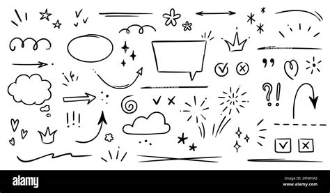 Sketch Underline Emphasis Arrow Shape Set Hand Drawn Brush Stroke