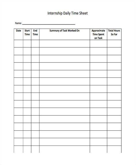 Internship Timesheet Template