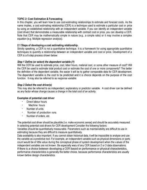 Topic 2 Cost Estimation Forecasting Lecture Notes By Dr Stephen Mcodhiambo Topic 2 Cost