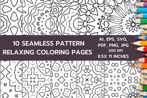 10 Relaxing Pattern Coloring Pages Graphic By Dreamwings Creations · Creative Fabrica