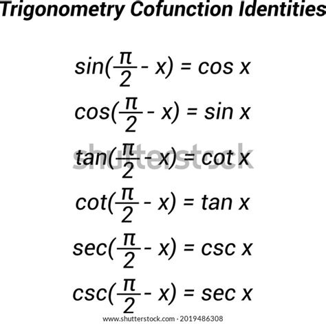 Trigonometry Cofunction Identities Mathematic Stock Vector Royalty