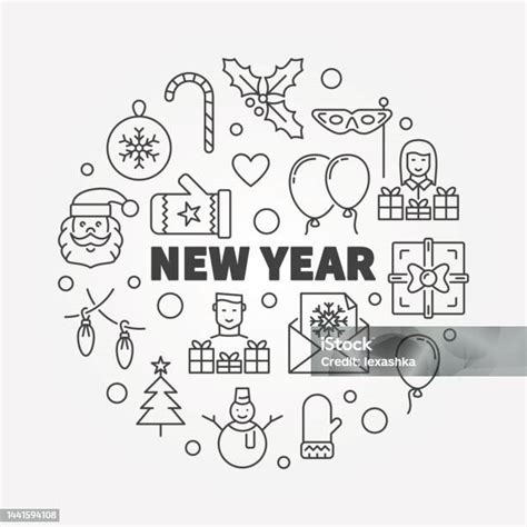 새해 라인 그림입니다 벡터 인사말 카드입니다 외곽선 디자인 2023년에 대한 스톡 벡터 아트 및 기타 이미지 2023년 가로등 개념 Istock