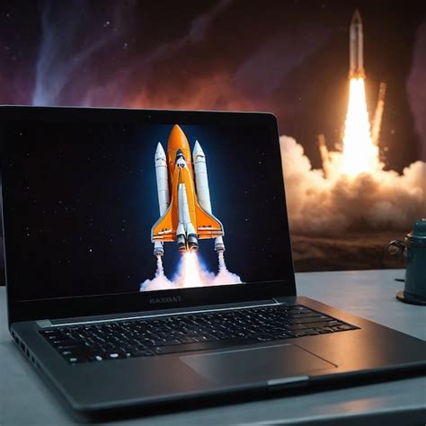 Launching Rocket On Screen Of New Laptop Premium Ai Generated Image