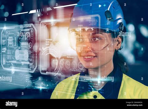 Engineer Women Industrial Factory Chief Wearing Ar Headset Designs